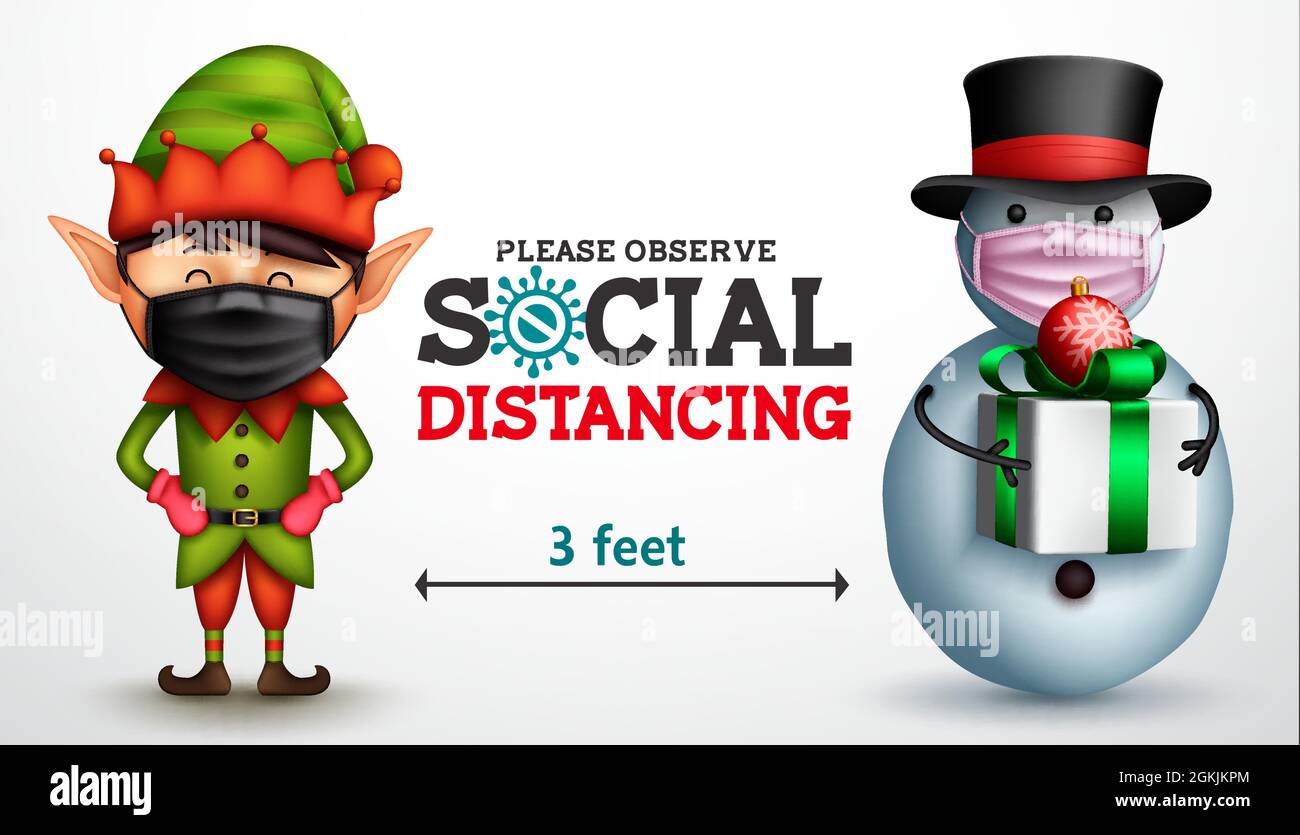 Christmas social distancing vector design. Social distancing text with ...