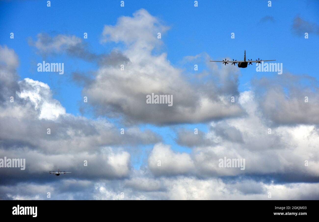 Two C-130J Super Hercules assigned to the 19th Airlift Wing take off ...