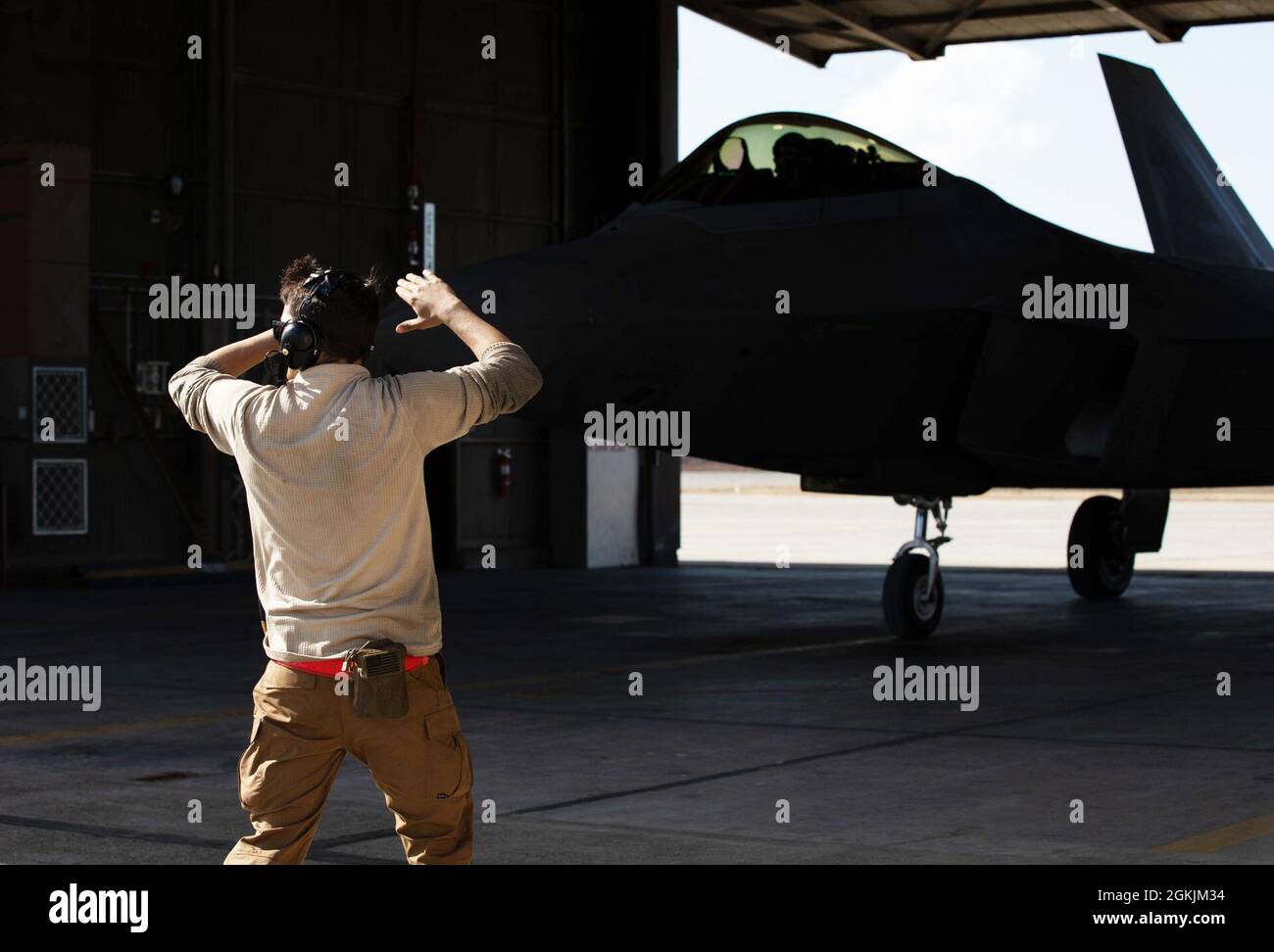 U.S. Air Force Airman 1st Class James Gallagher, an F-22 Raptor support ...