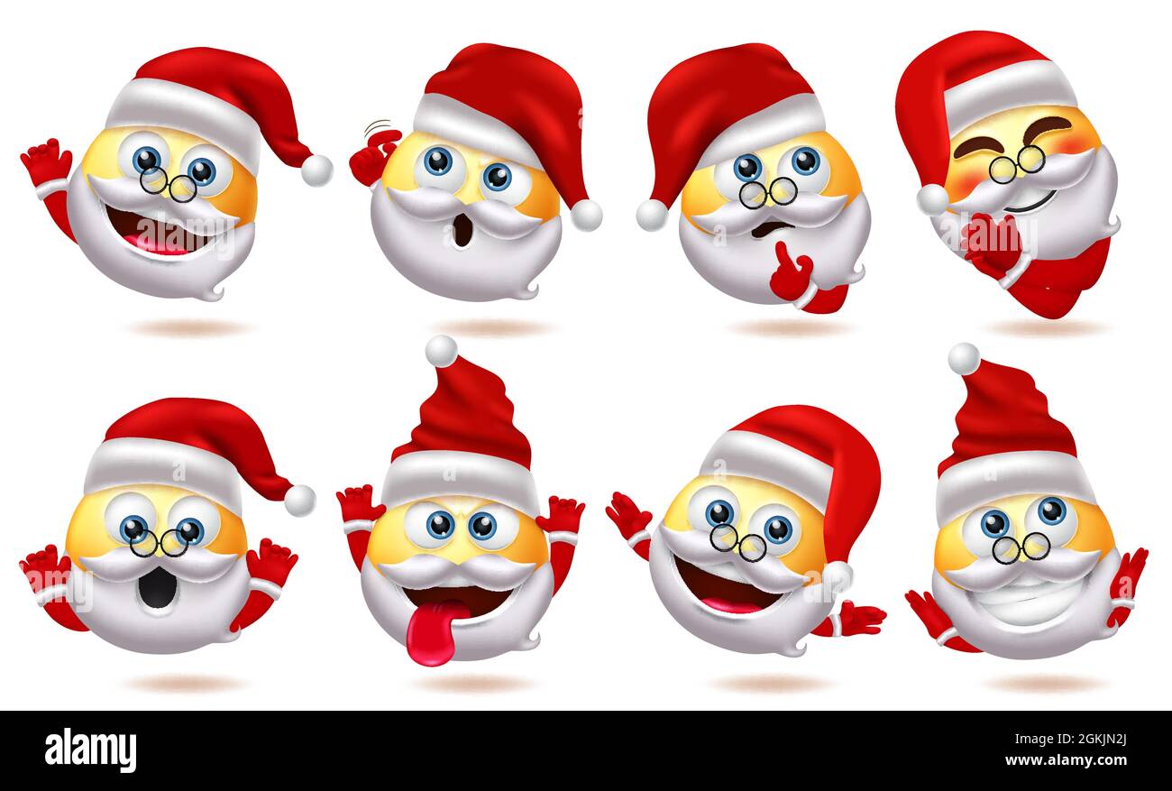 Santa claus emoji character vector set. Santa claus smiley characters ...