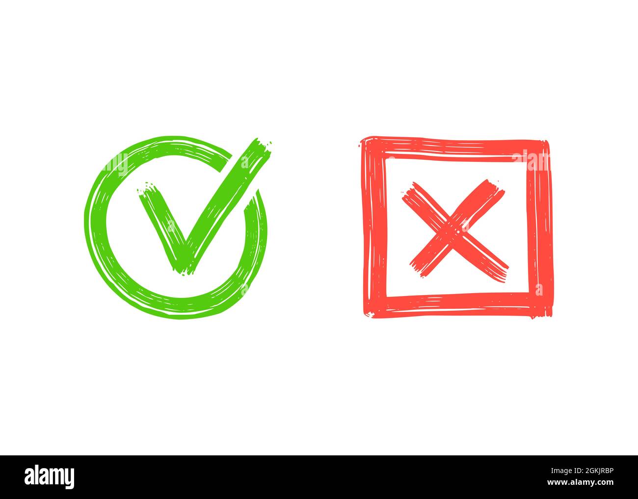 Green check and red cross mark. Hand drawn doodle sketch style. Vote ...