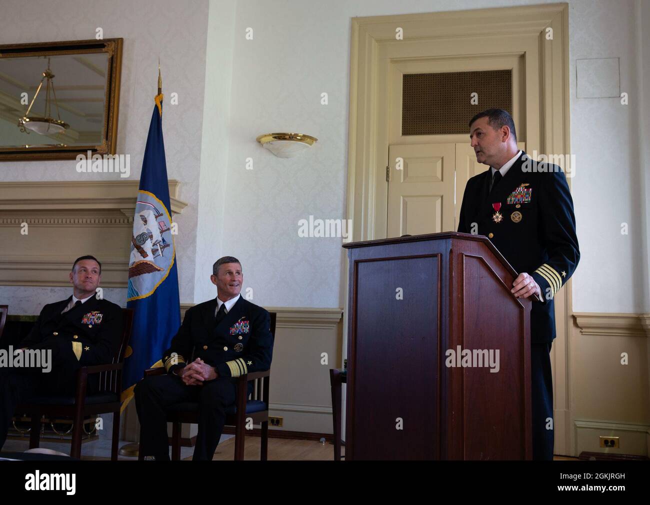 Capt. Steve Shepard, right, delivers remarks during his change of ...