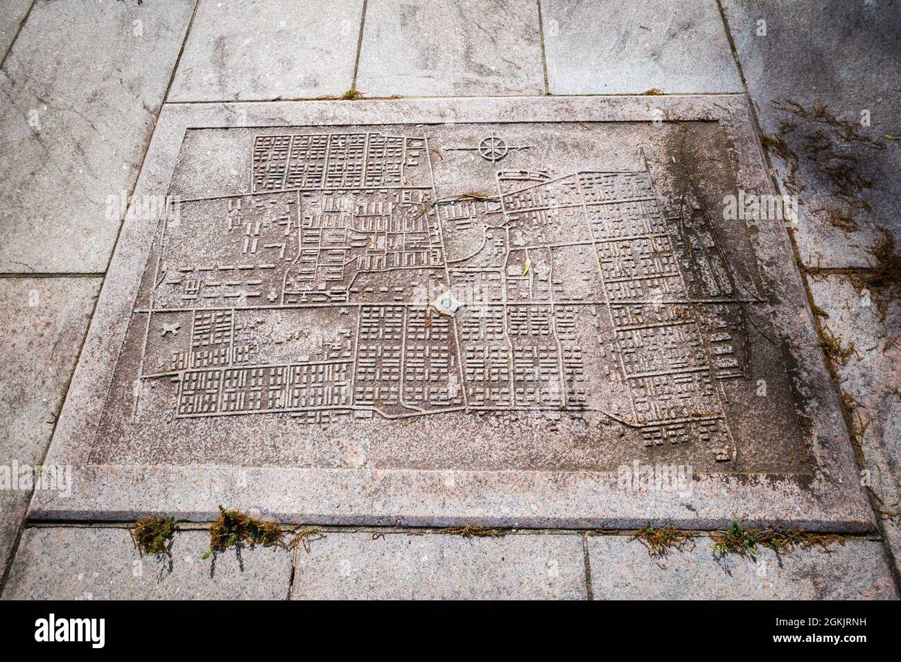 Dimensional stone carving map of Camp Merritt in front of the north ...