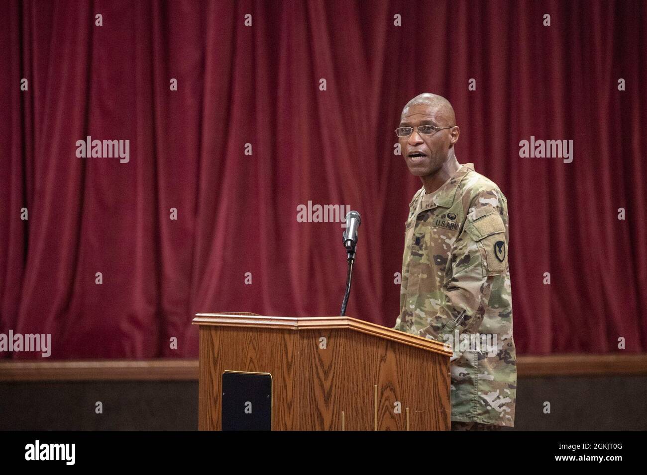 Chaplain (Lt. Col.) Rodie Lamb gives the welcome and invocation during ...