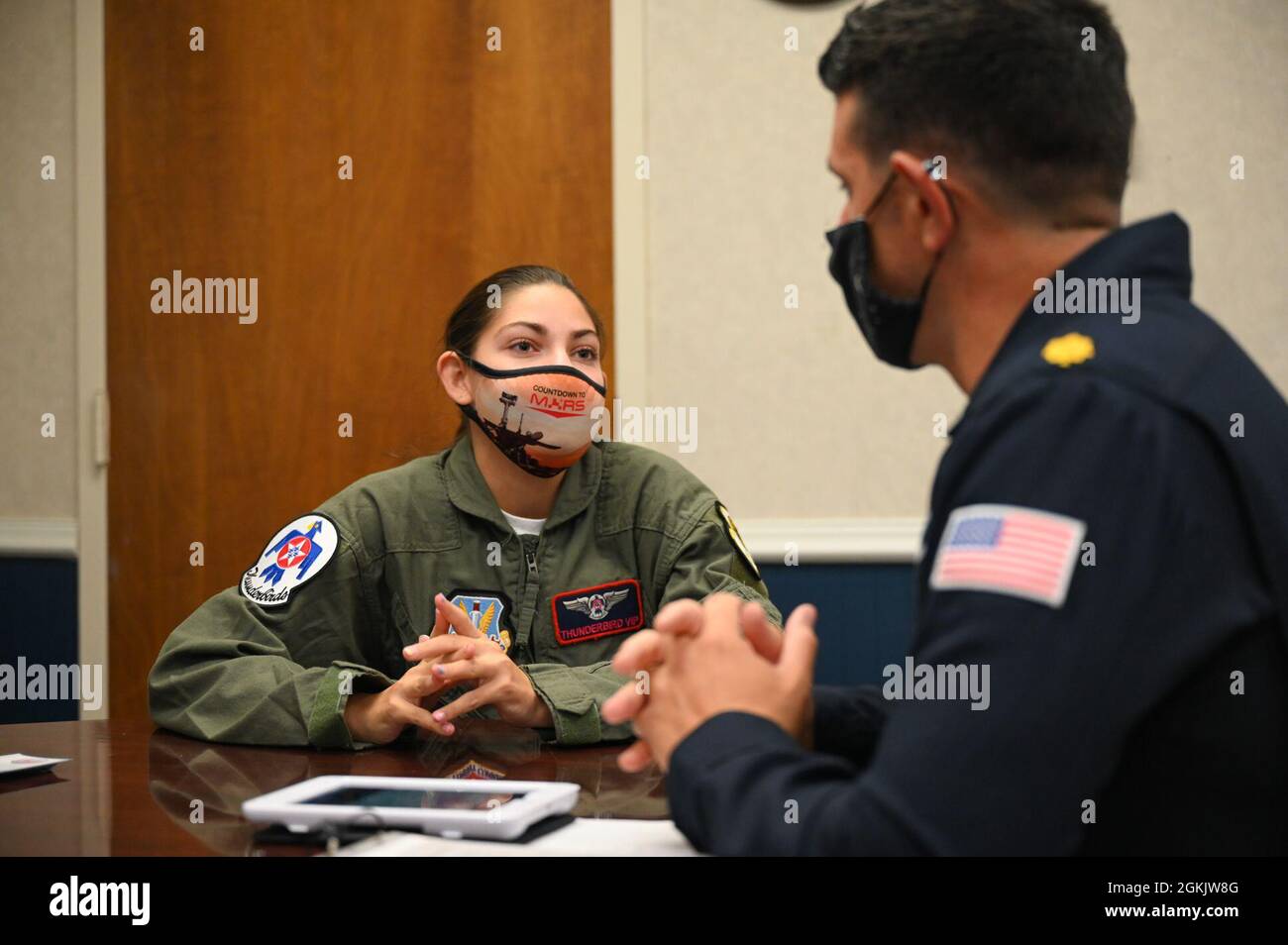 Alyssa Carson, Hometown Hero, receives a brief from Maj. Jason Markzon ...