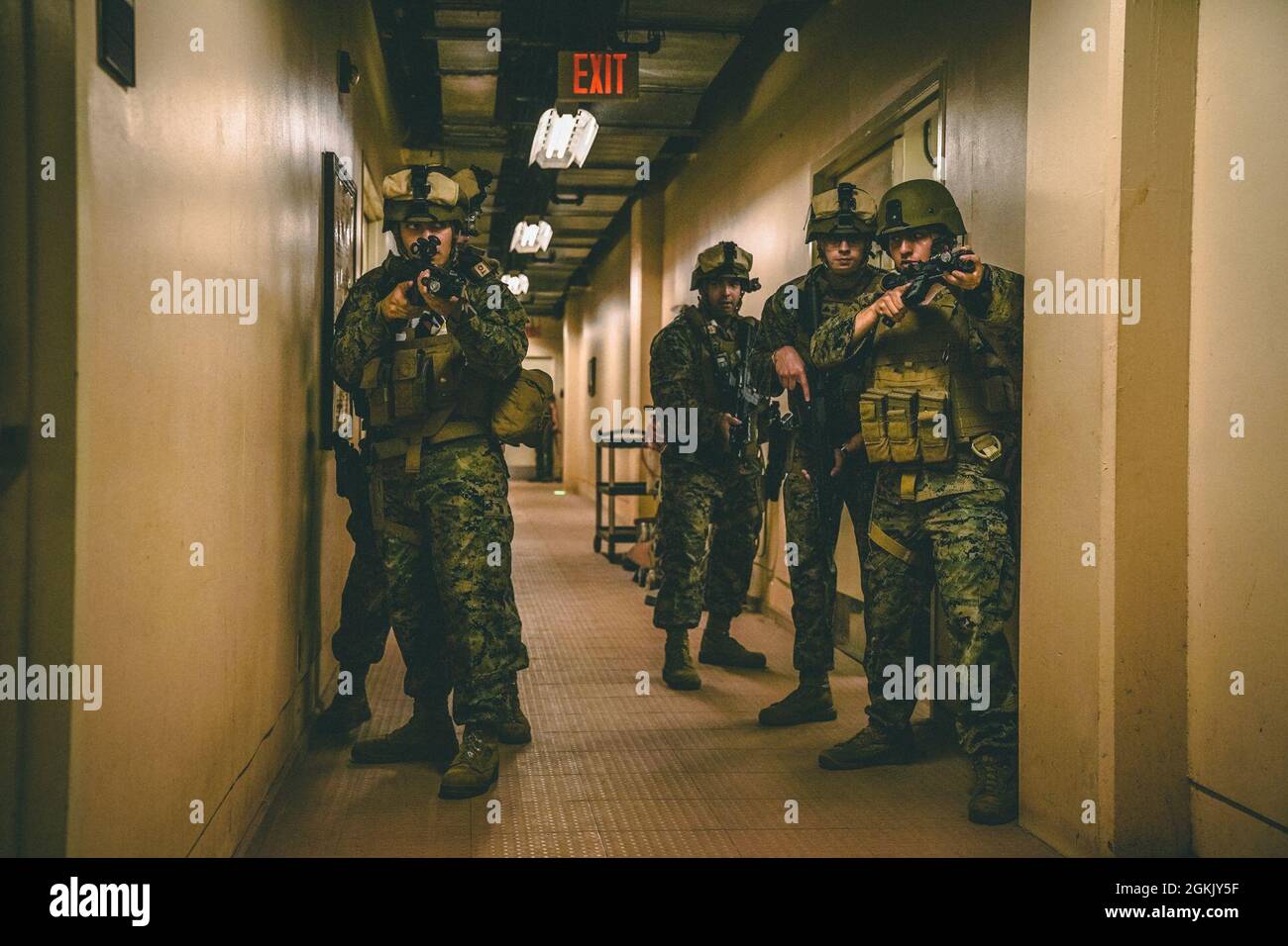 U.S. Marine Security Guards conduct a simulated Close Quarters Battle ...