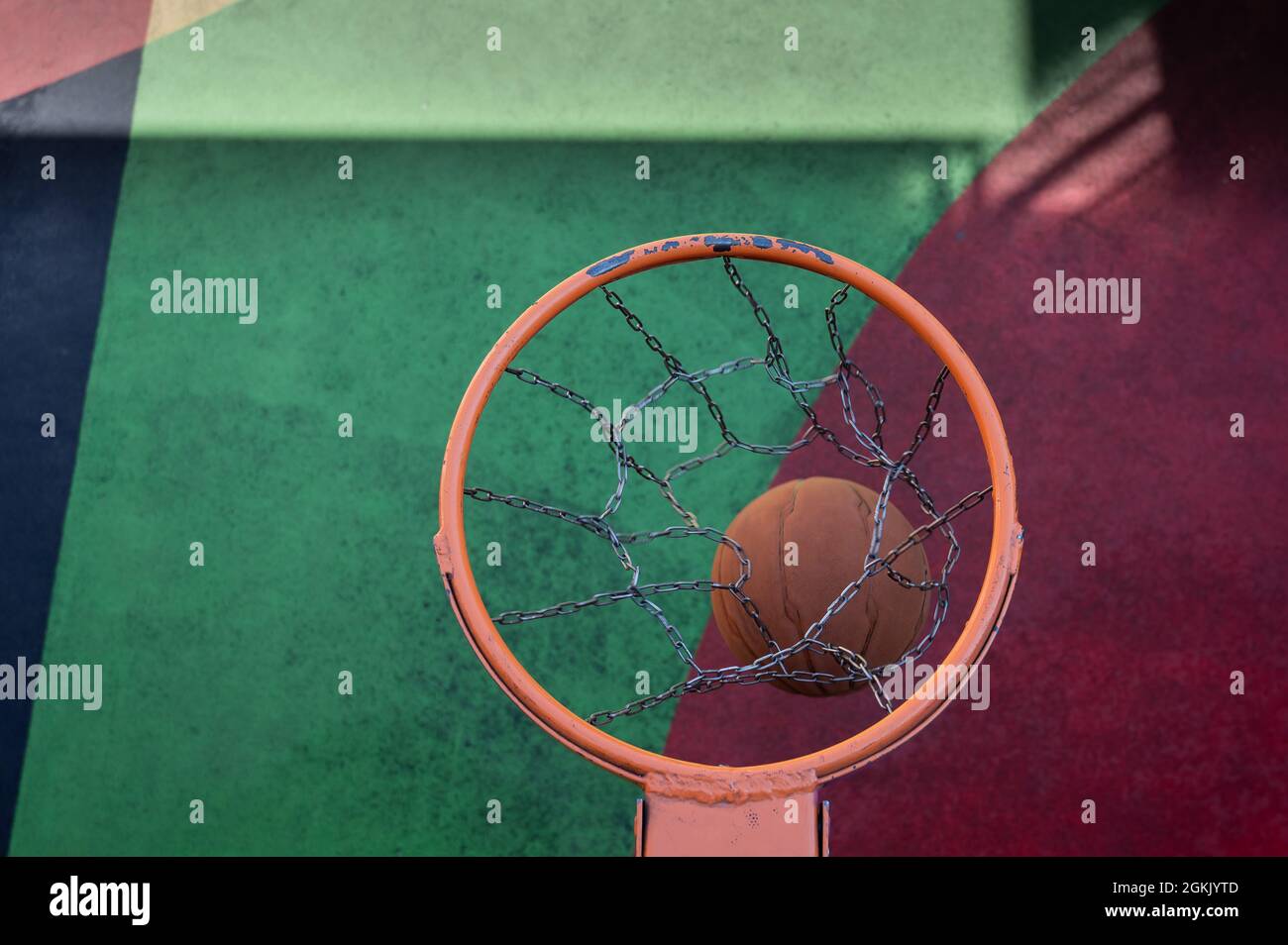 Top view of basketball basket with ball Stock Photo - Alamy