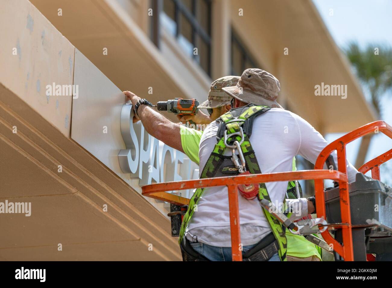 The Space Launch Delta 45 signage replaces the 45th Space Wing signage ...