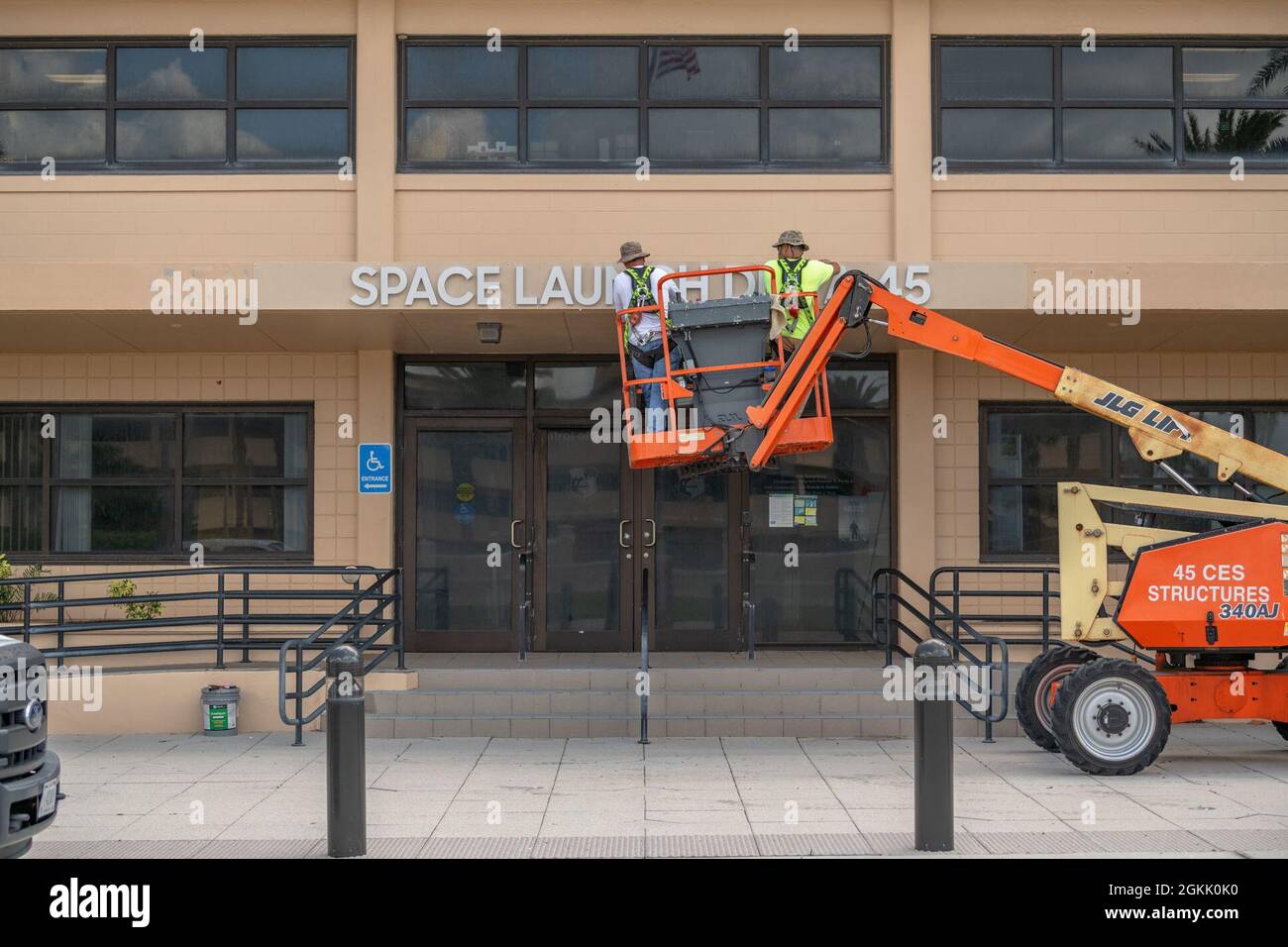 The Space Launch Delta 45 signage replaces the 45th Space Wing signage ...