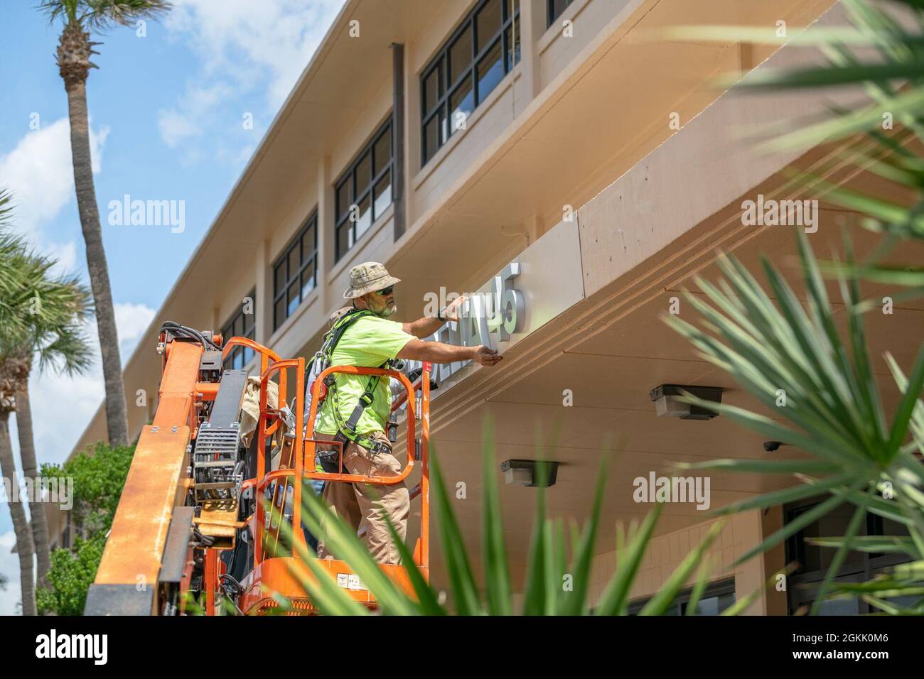 The Space Launch Delta 45 signage replaces the 45th Space Wing signage ...