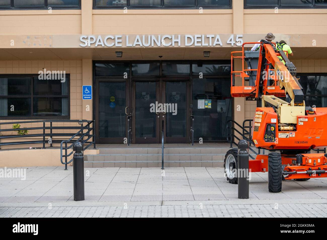 The Space Launch Delta 45 signage replaces the 45th Space Wing signage ...