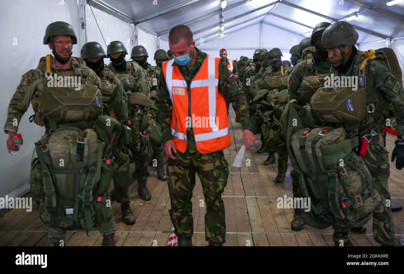 Netherlands soldiers assigned to 11th Airborne Battalion stand in chalk ...