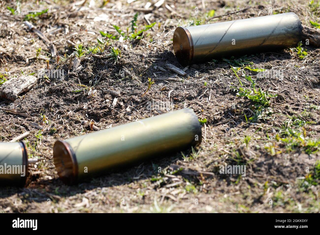 Empty 105 mm shells pile up while U.S. Army Soldiers assigned to Bravo ...