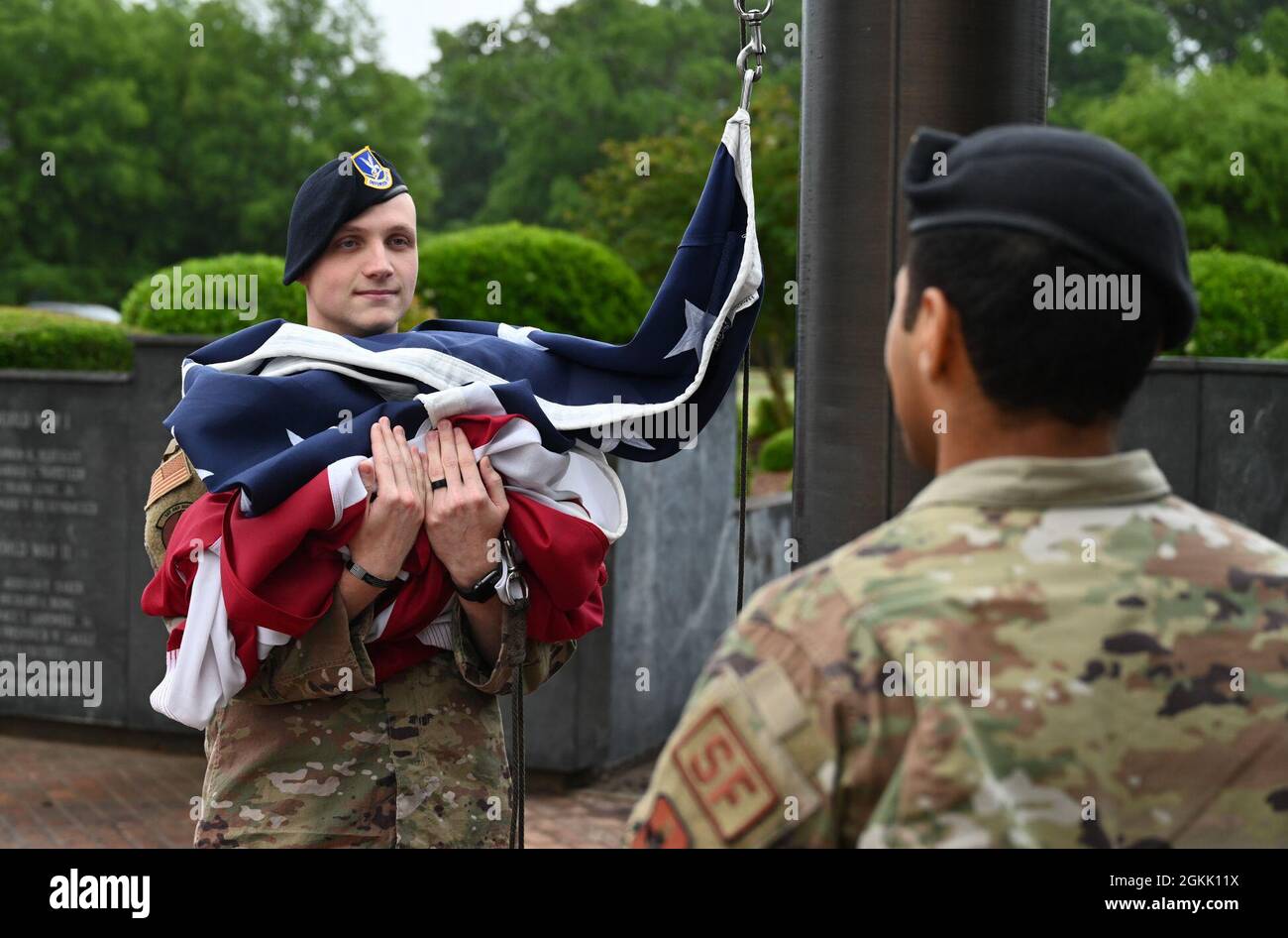 Senior Airman Michael Gordon, 14th Security Forces Squadron, holds the ...