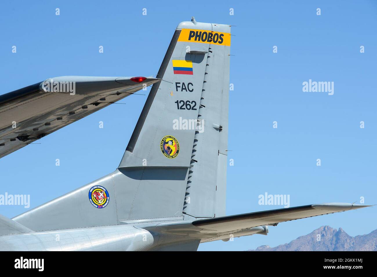 Colombian Air Force ECN-235 aircraft’s tail displays the Colombian flag ...