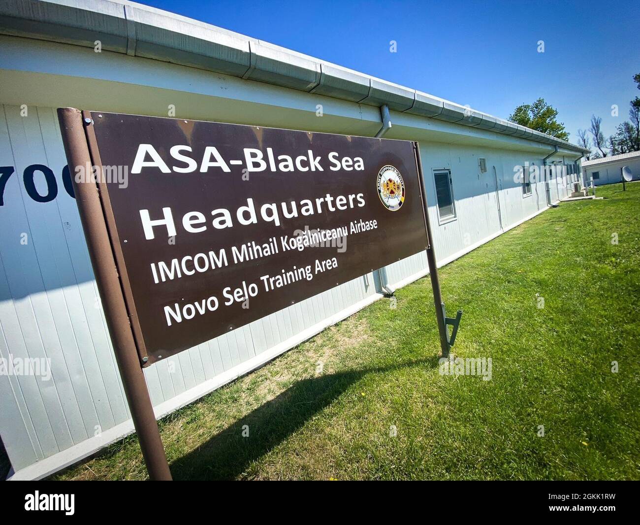 The garrison headquarters at Mihail Kogălniceanu Air Base, Romania. The ...