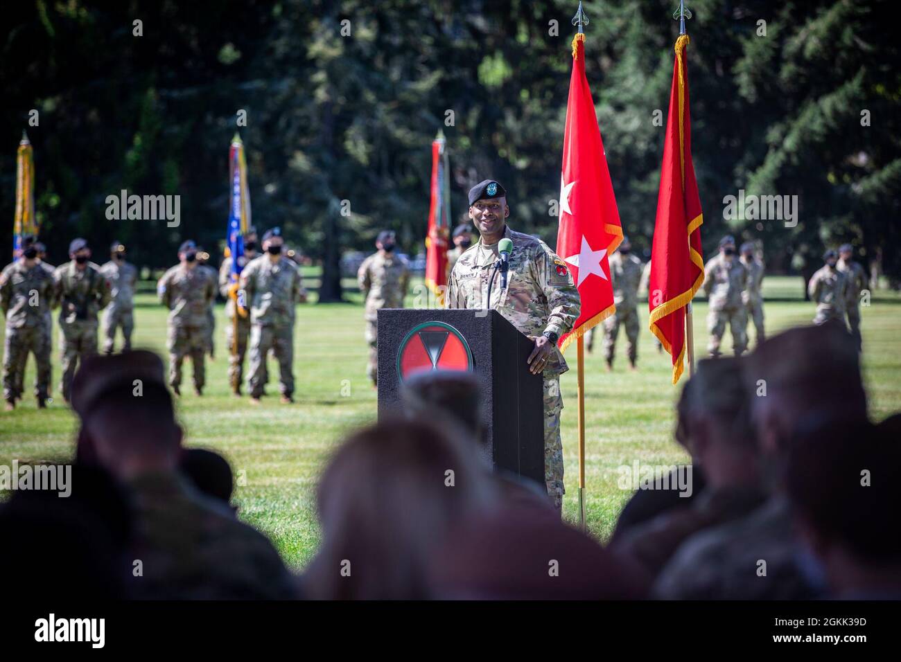 U.S. Army soldier outgoing commander Maj. Gen. Xavier T. Brunson gives ...
