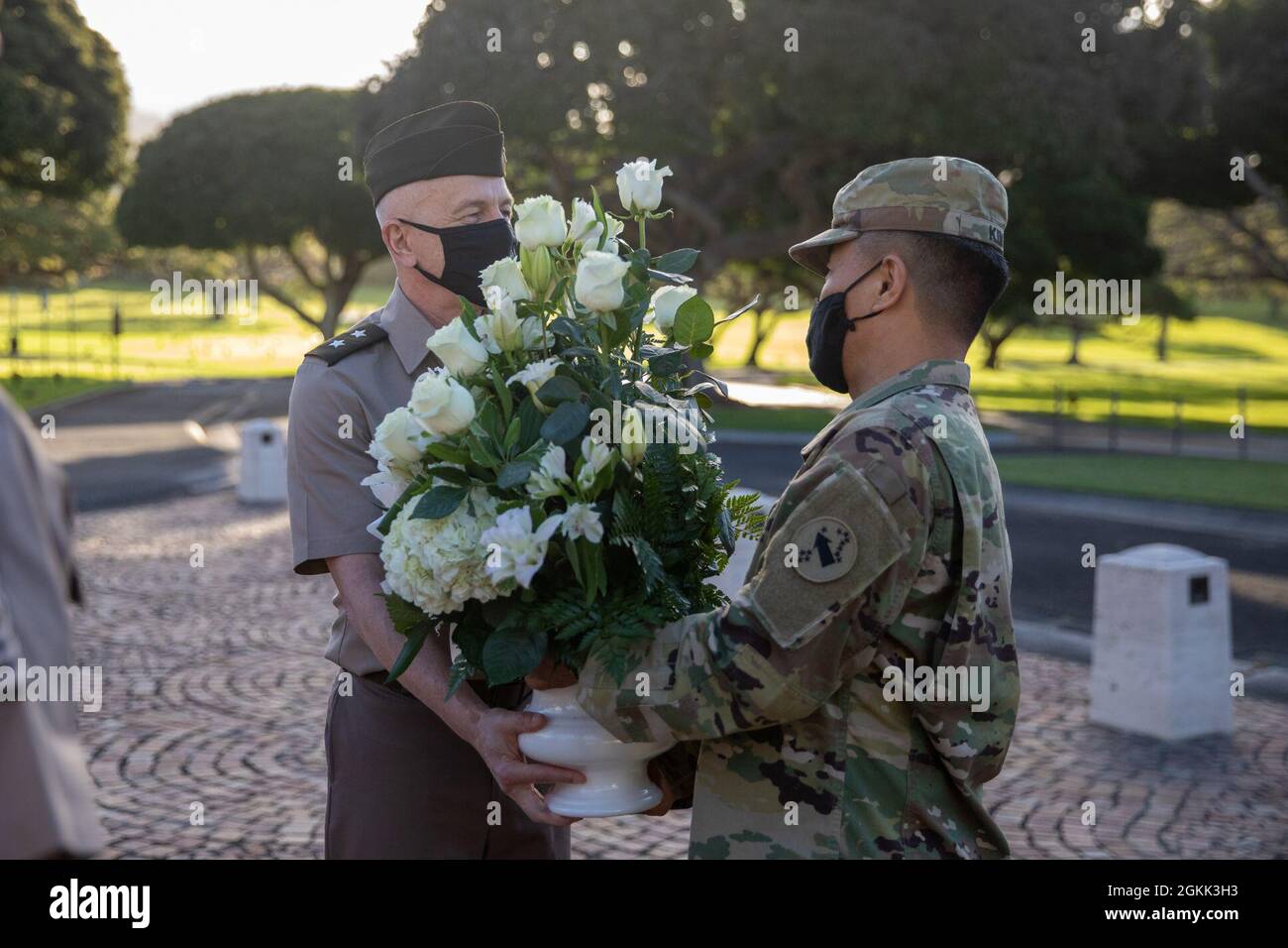 Col. Chul Kim, U.S. Army Pacific chaplain, gives Maj. Gen. Tom Solhjem ...