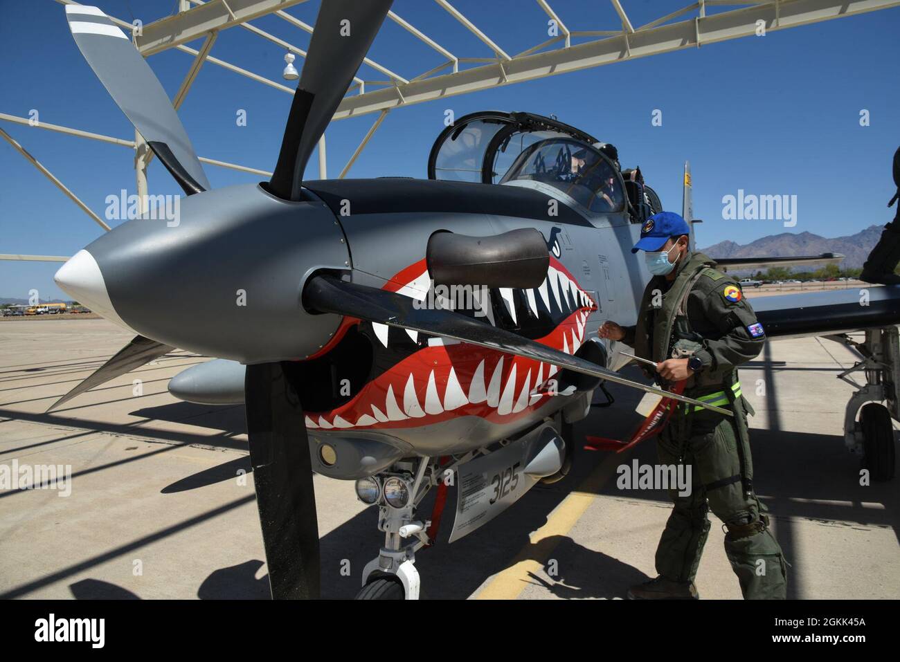 Colombian Air Force A-29B Super Tucano pilot conducts preflight ...