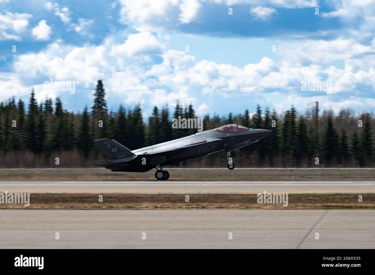 An F-35A Lightning II assigned to the 355th Fighter Squadron (FS) lands ...