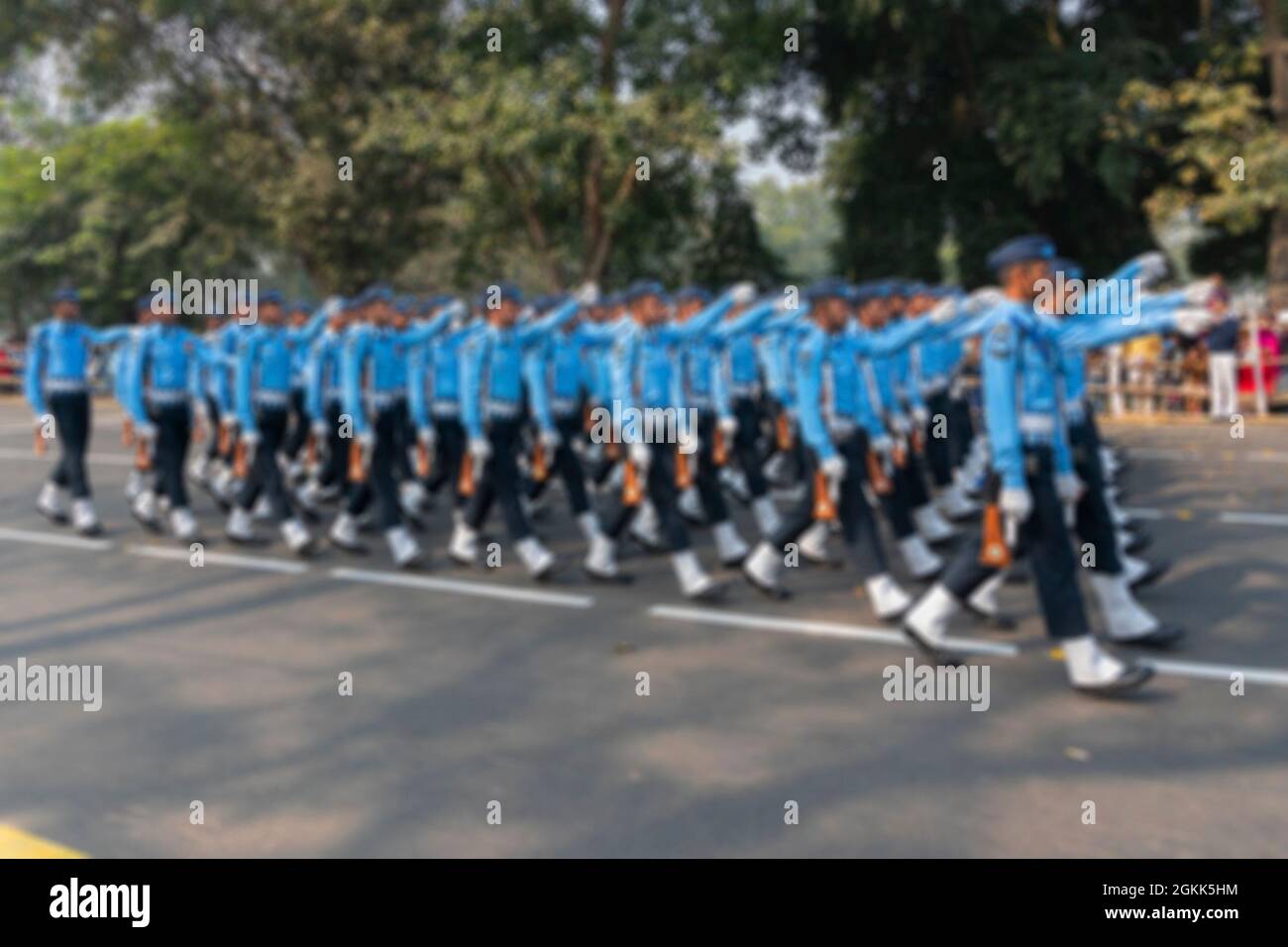 Blurred image of Indian Armed force Officers are marching past with ...