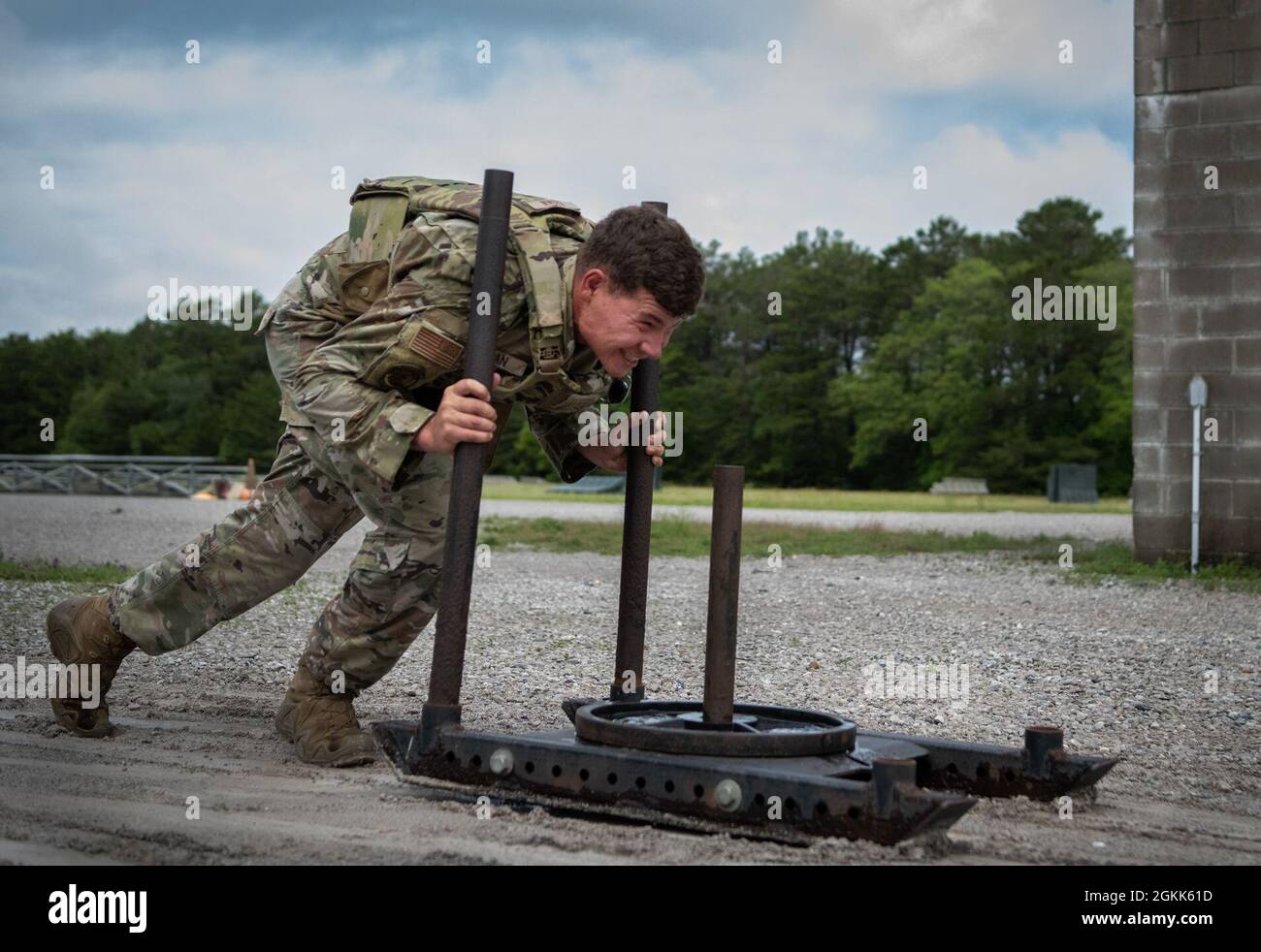 Airman 1st Class Cody Legan, 96th Security Forces Squadron, pushes a ...
