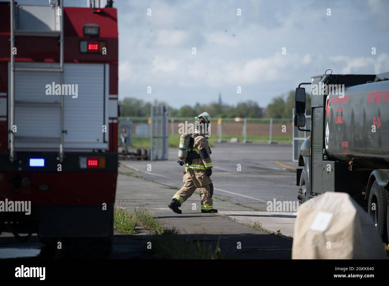 U.S. Air Force Senior Airman Walker Taylor, a firefighter with the ...