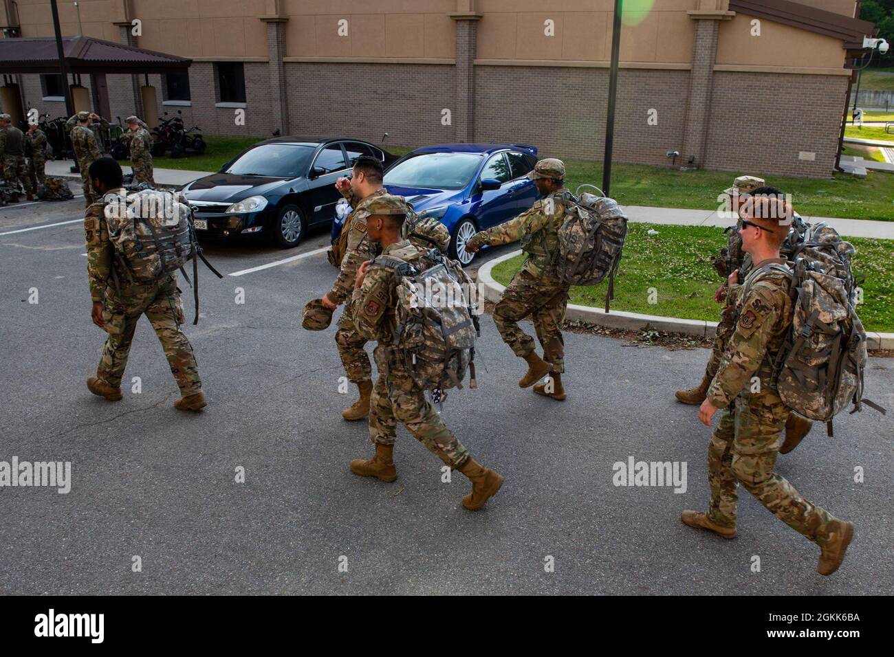 51st Security Forces Squadron defenders finish a ruck march during ...