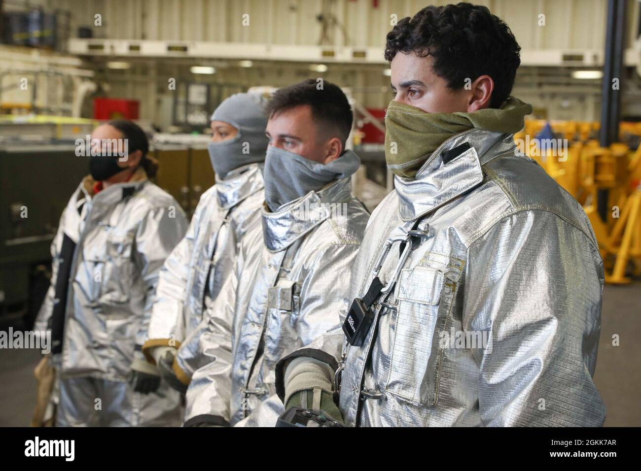 210513-N-VJ326-1022 PACIFIC OCEAN (May 13, 2021) – Sailors prepare for an aircraft firefighting ...