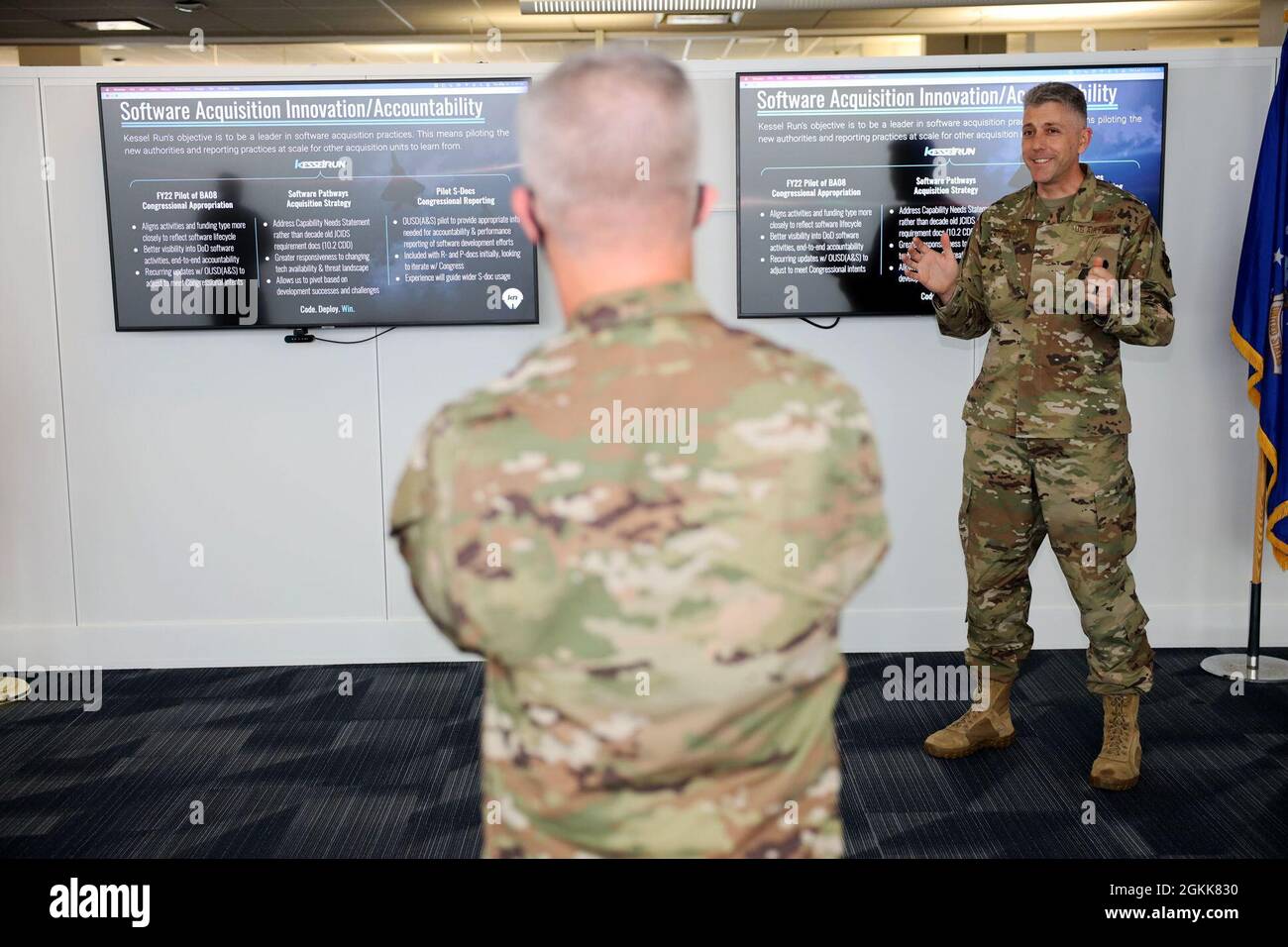 Lt. Gen. Timothy Haugh receives a brief about Kessel Run’s various ...