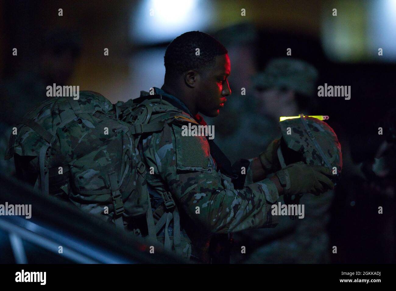 U.S. Army Sgt. Deon Taylor, U.S. Army North, inspects his advanced ...