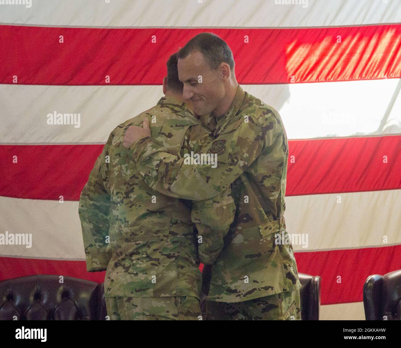 U.S. Air Force Lt. Col. David Schur and Lt. Col. Coningsby Burdon share ...
