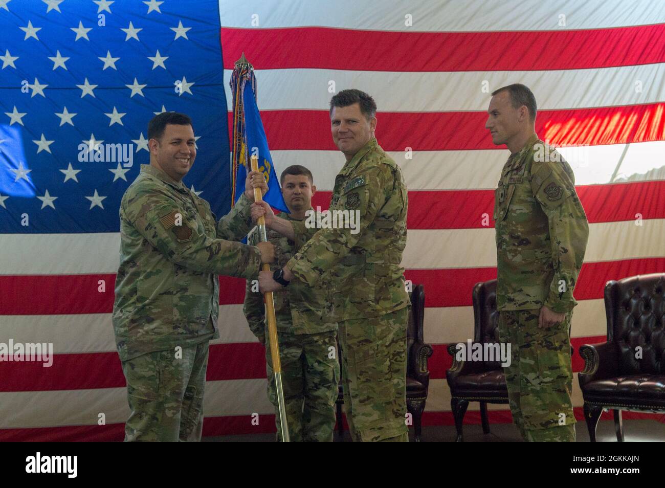 Lt. Col. David Schur relinquishes command of the 43rd Operations Support Squadron to Col. Joseph ...