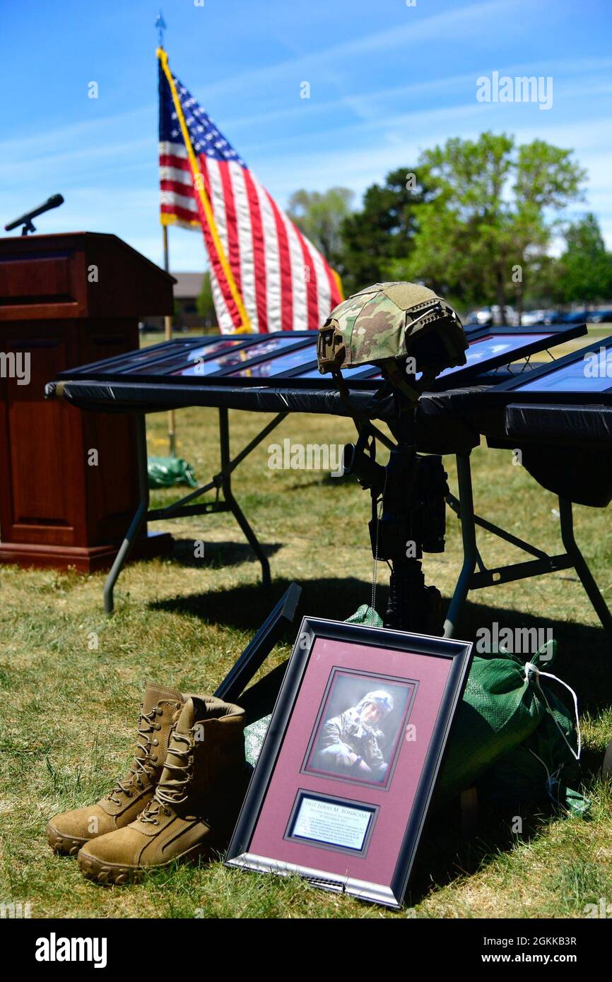 A memorial is displayed during 75th Security Forces Squadron ceremonial ...
