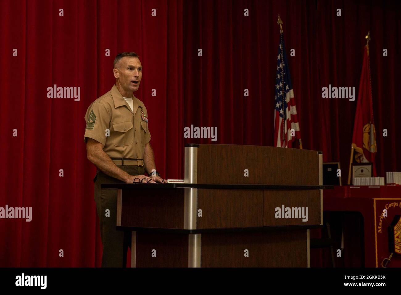 Sgt. Maj. Christopher Griffith addresses the students of Sergeants School R2-21 and R8-21 as ...