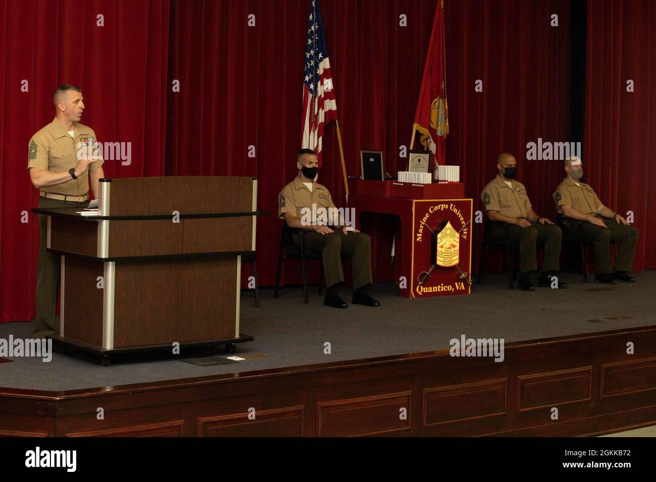 Sgt. Maj. John Tacopino addresses the students of Sergeants School R2 ...