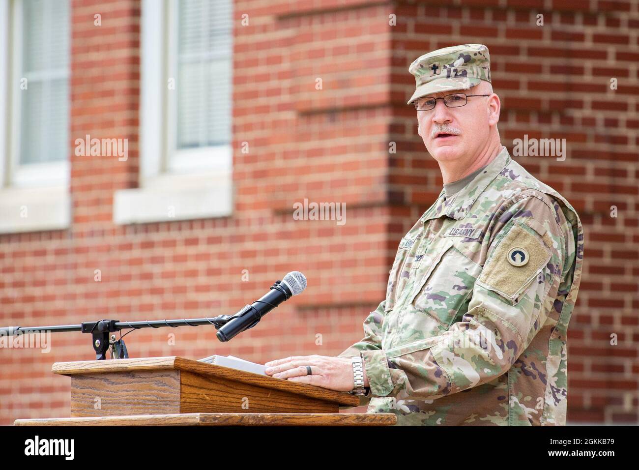 Col. Douglas Swift, chaplain, 1st Theater Sustainment Command, delivers ...