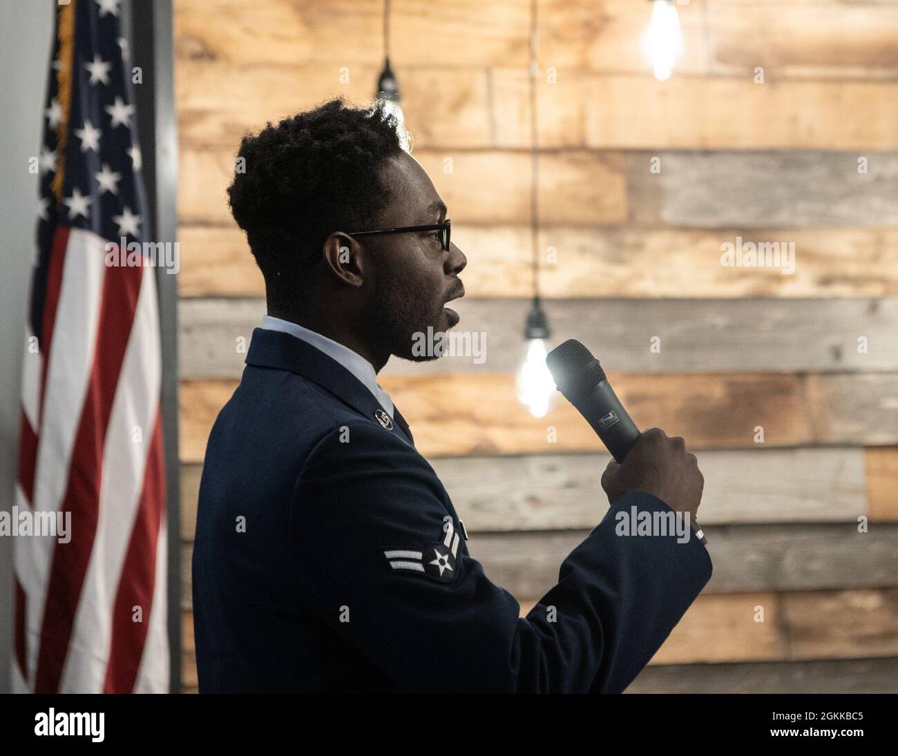 Airman 1st Class Donte Arrington, Barksdale honor guard member, sings the National Anthem at Lt ...