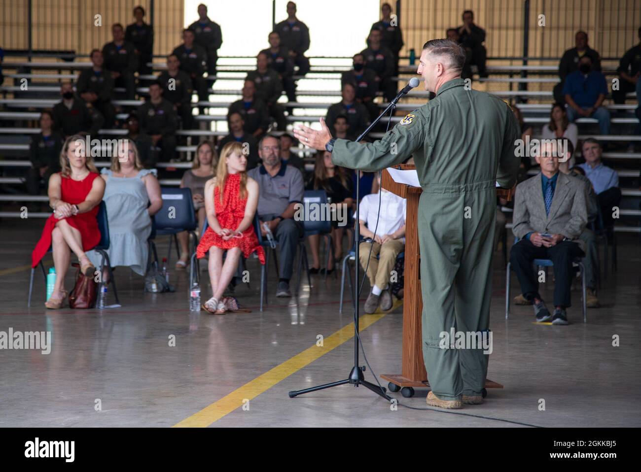 Col. Robert Moschella, 12th Operations Group commander, speaks during ...