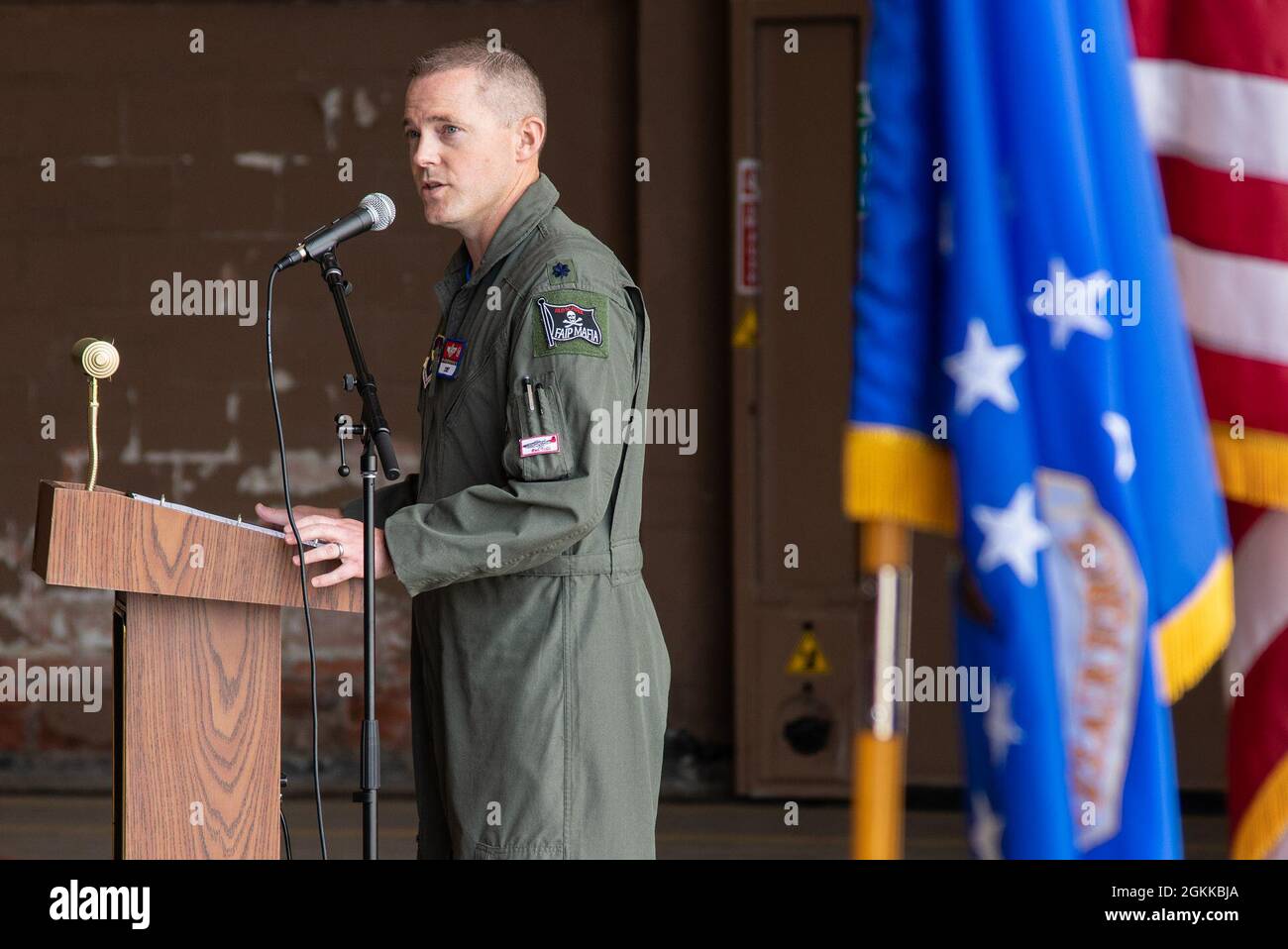 Lt. Col. Cory Henwood, 99th Flying Training Squadron commander, speaks ...