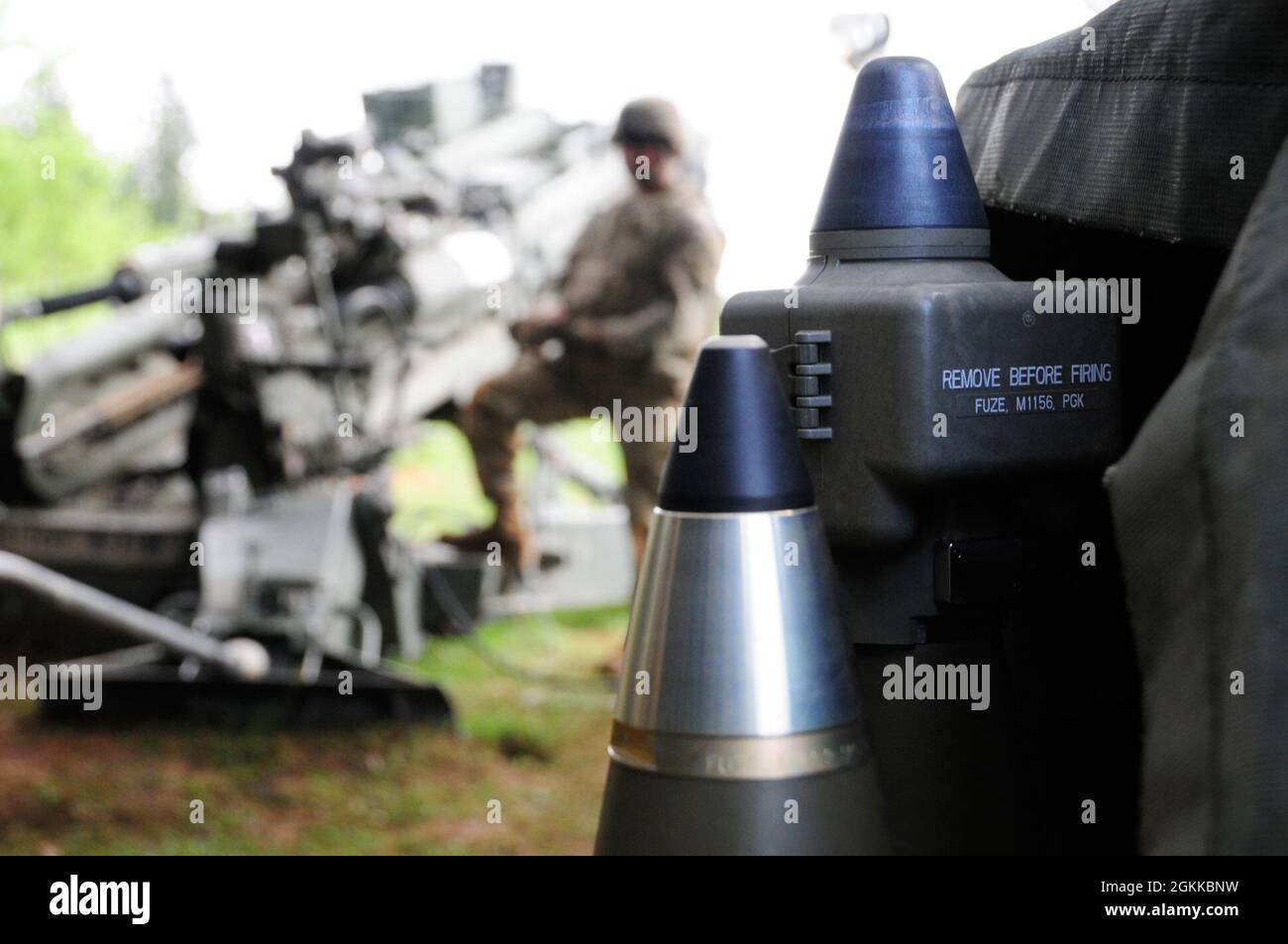 Soldiers assigned to Bravo Battery, 2d Cavalry Regiment, Field Artillery Squadron, fire 155 mm ...