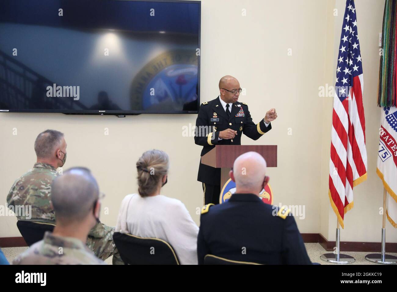 U.S. Army Reserve Lt. Gen. A.C. Roper speaks to attendees and family ...