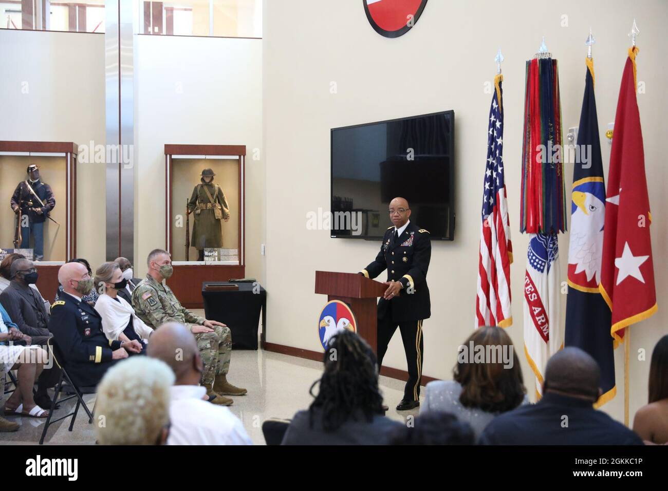 U.S. Army Reserve Lt. Gen. A.C. Roper speaks to attendees and family ...