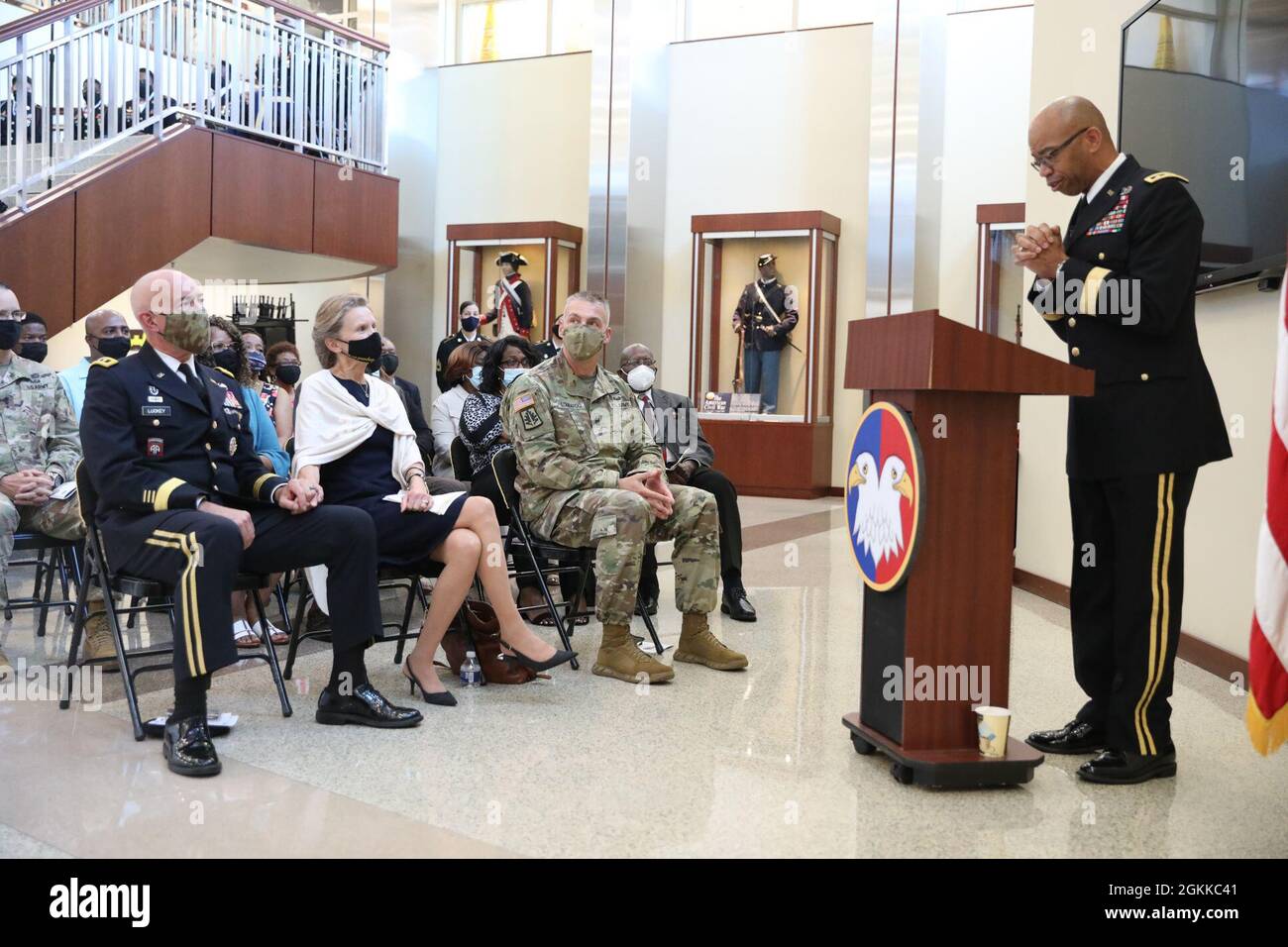U.S. Army Reserve Lt. Gen. A.C. Roper speaks to attendees and family ...