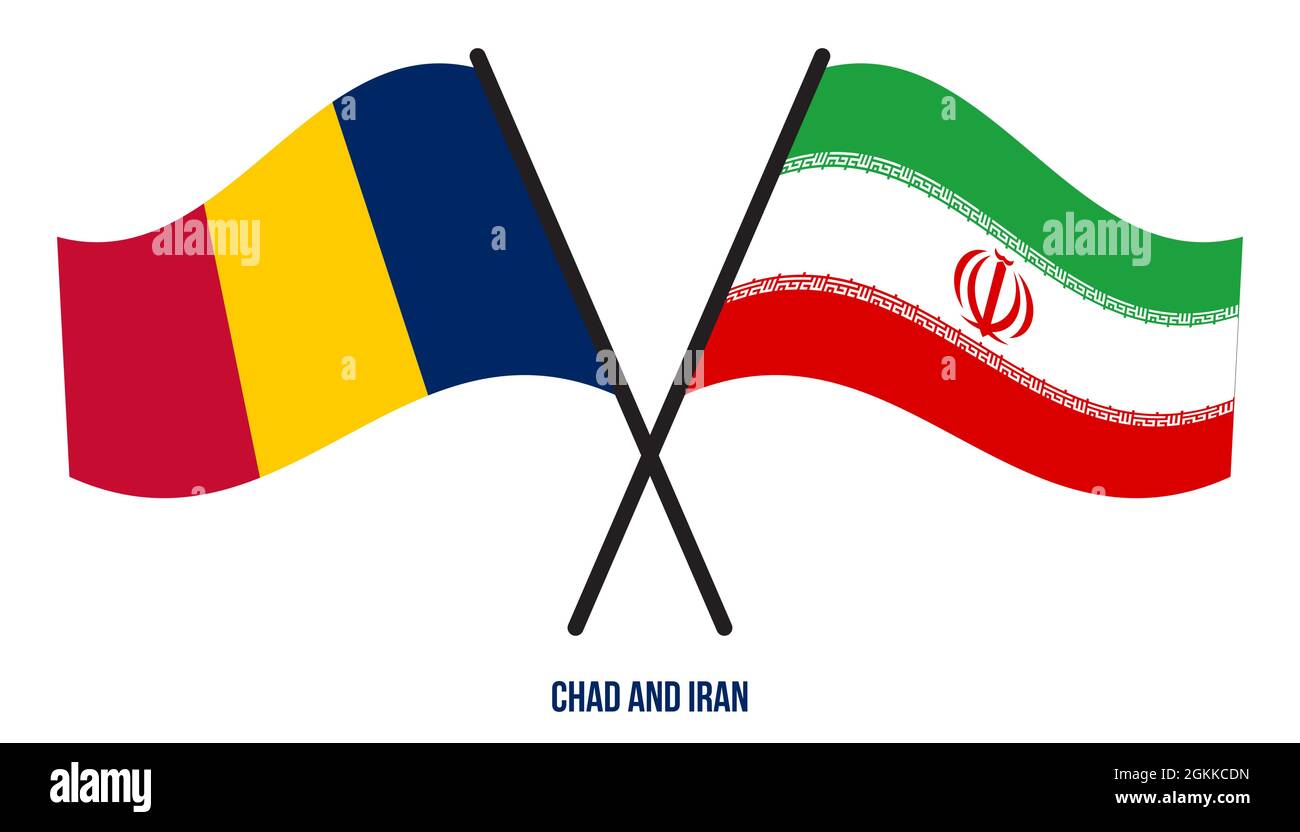 Chad and Iran Flags Crossed And Waving Flat Style. Official Proportion ...