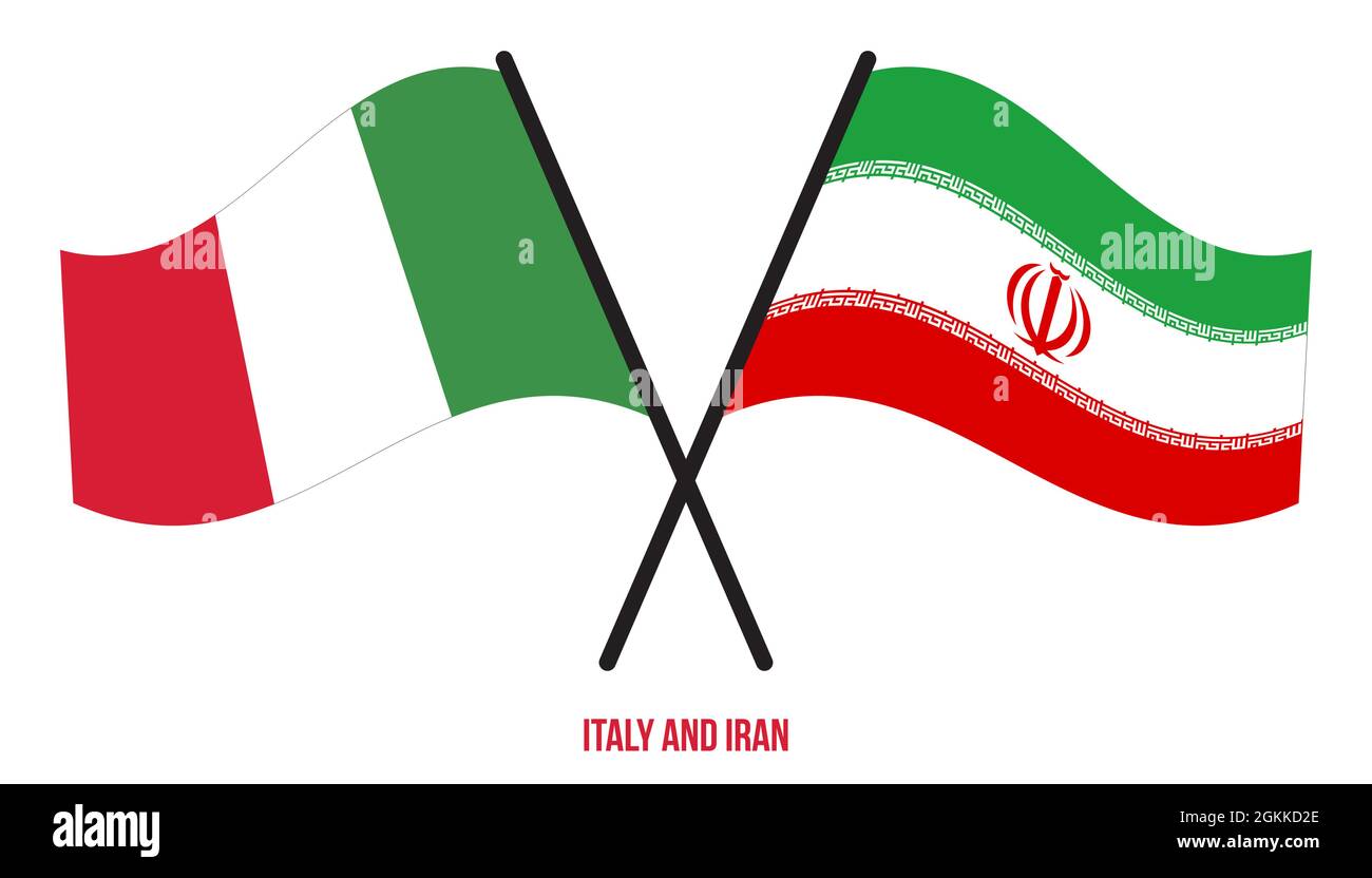 Italy and Iran Flags Crossed And Waving Flat Style. Official Proportion ...