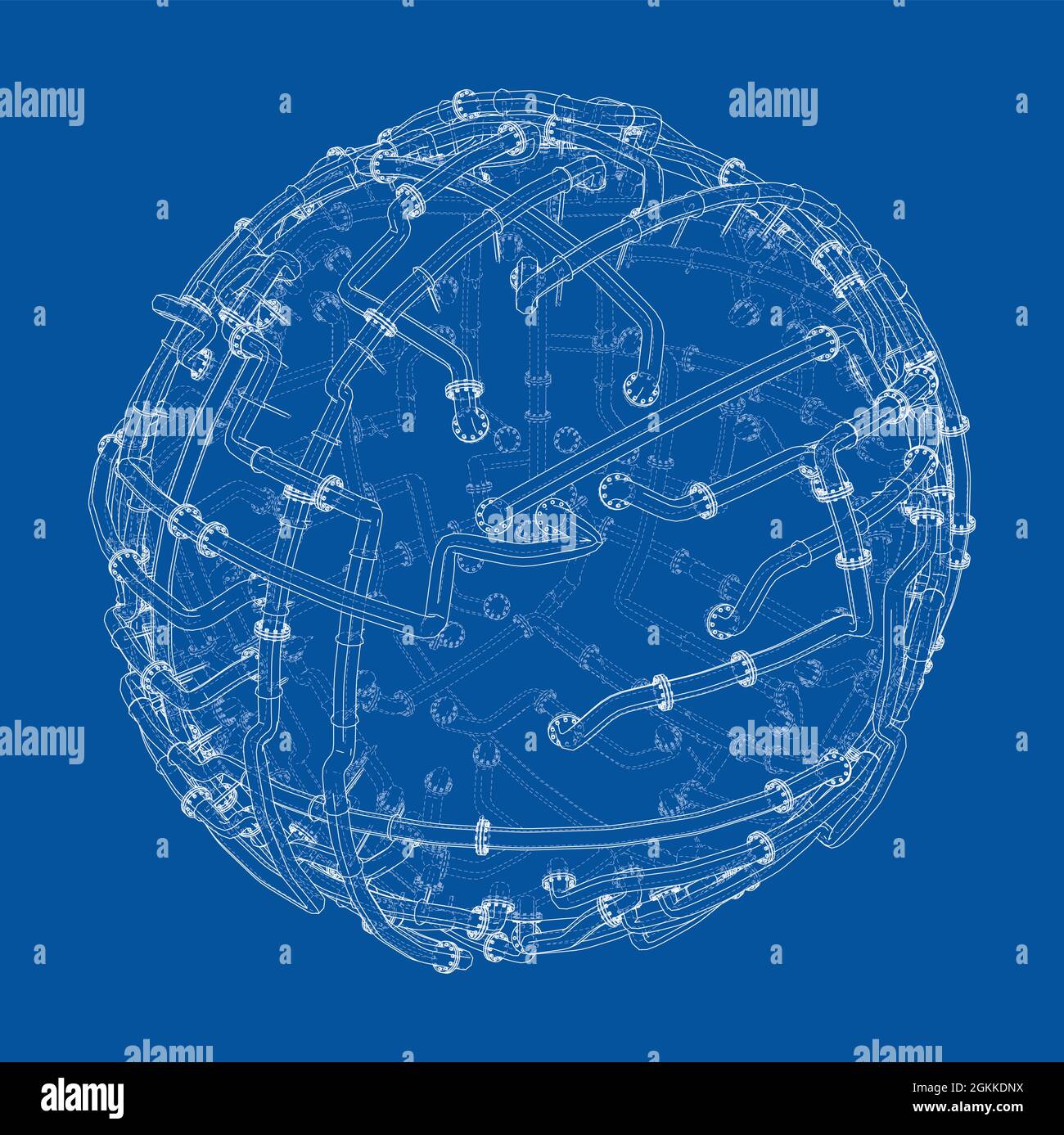 Pipes with flanges around a large sphere. Vector Stock Vector Image ...