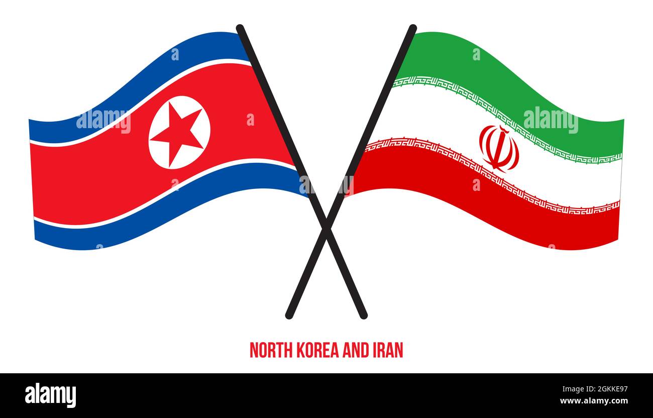 North Korea and Iran Flags Crossed And Waving Flat Style. Official ...