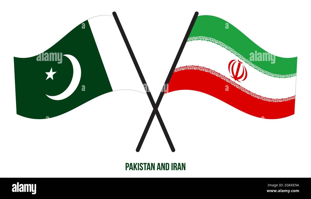 Pakistan and Iran Flags Crossed And Waving Flat Style. Official ...