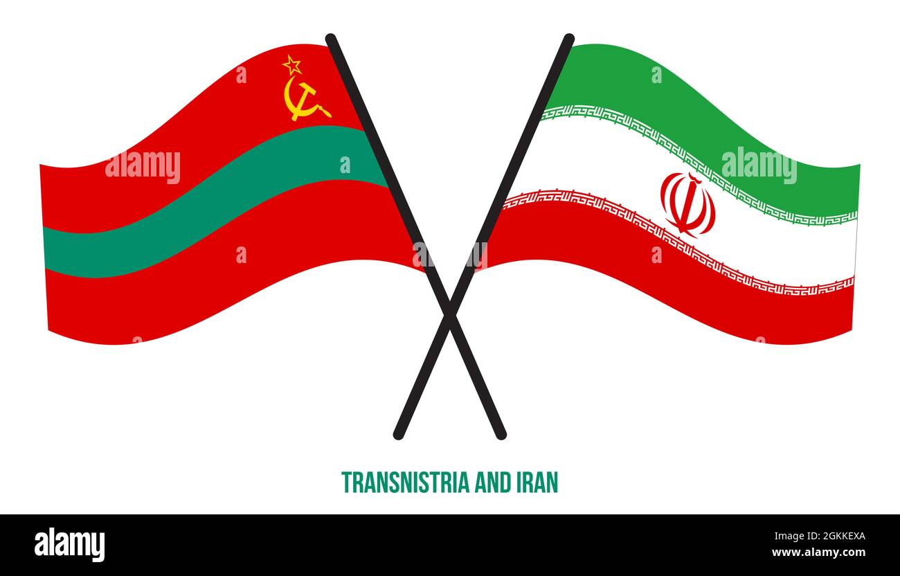 Transnistria and Iran Flags Crossed And Waving Flat Style. Official ...